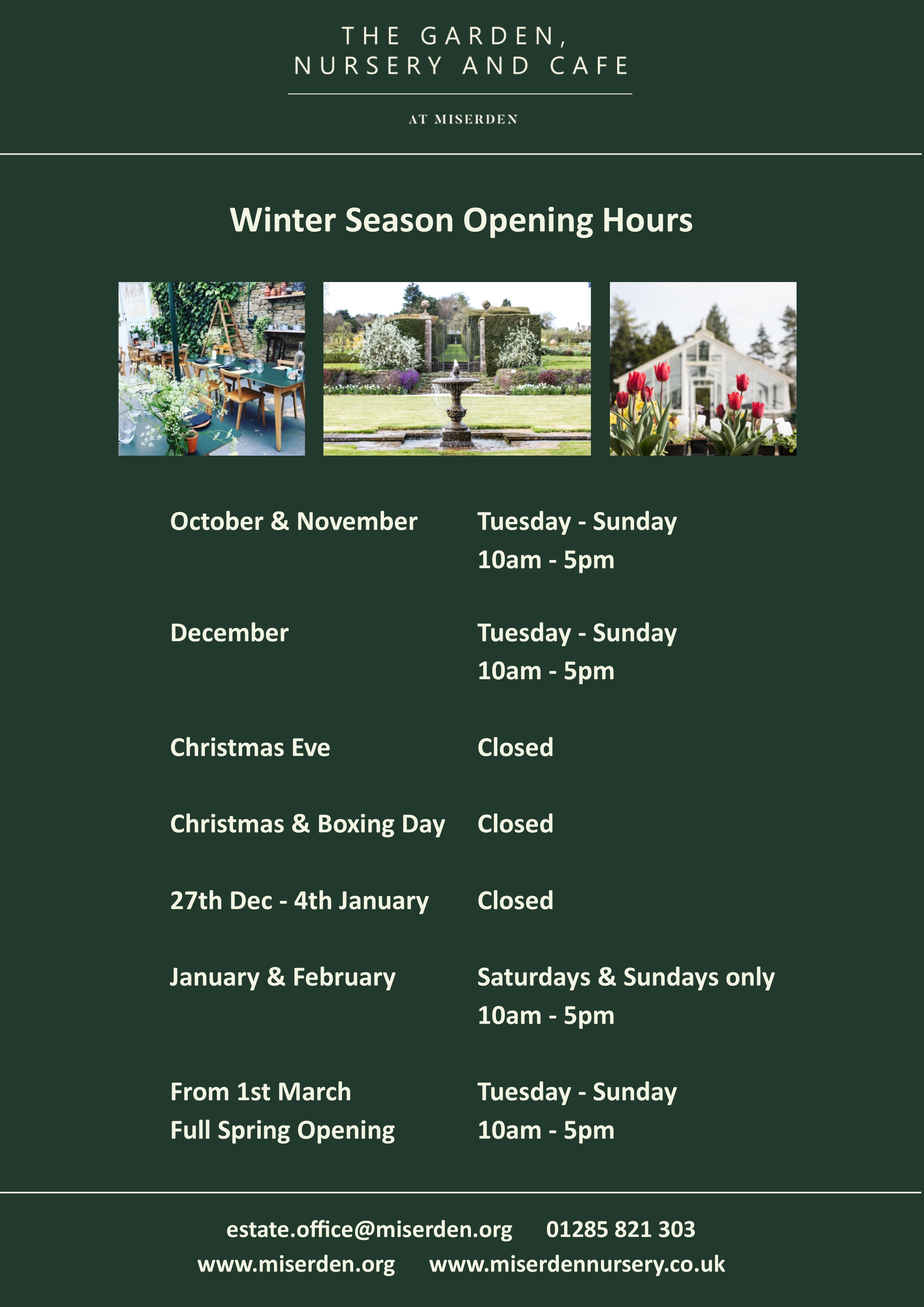 Garden Nursery Cafe Opening Winter 2018 2019 | Miserden